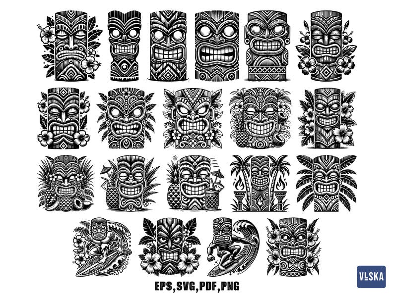 Tiki Mask Tiki Sculpture SVG Bundle | 80 Tribal Vector Files for Wall ...