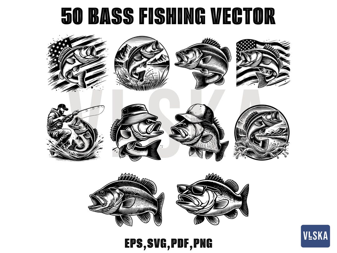 Bass Fishing Vector SVG Bundle | Bass Fishing SVG | Fishing SVG ...