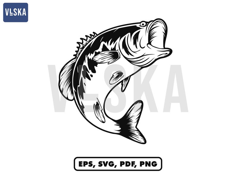 Bass Fish Vector Bundle, Bass Fishing SVG, Fishing SVG, Jumping Bass ...