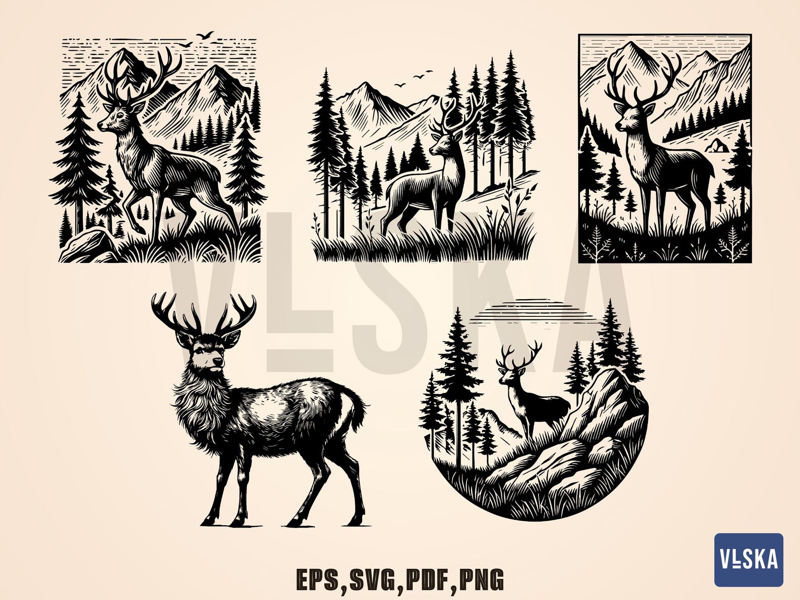 Deer Vector SVG Bundle | Deer Hunting SVG | Deer in Forest | Deer Cut ...