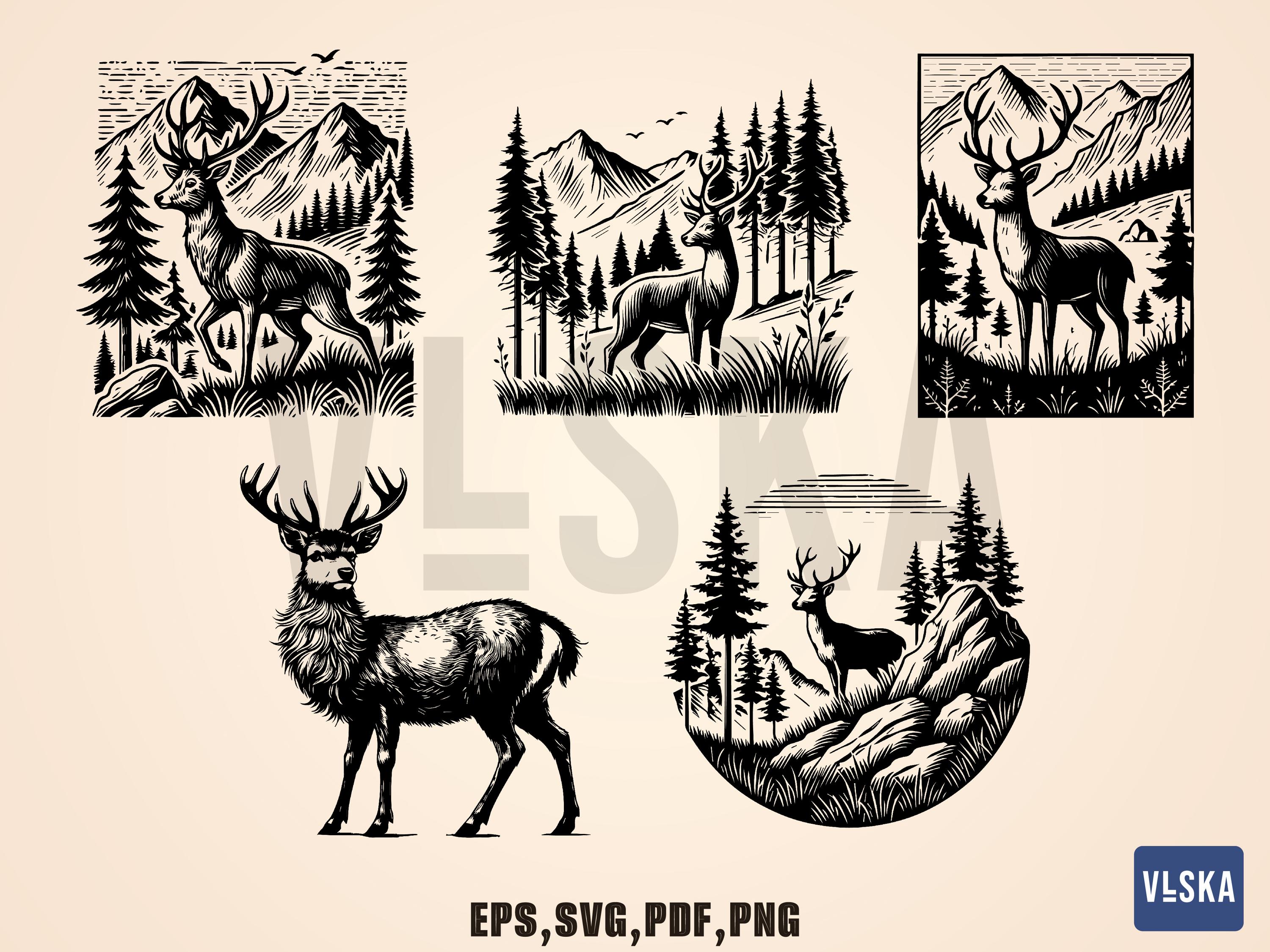 Deer Vector SVG Bundle | Deer Hunting SVG | Deer in Forest | Deer Cut ...