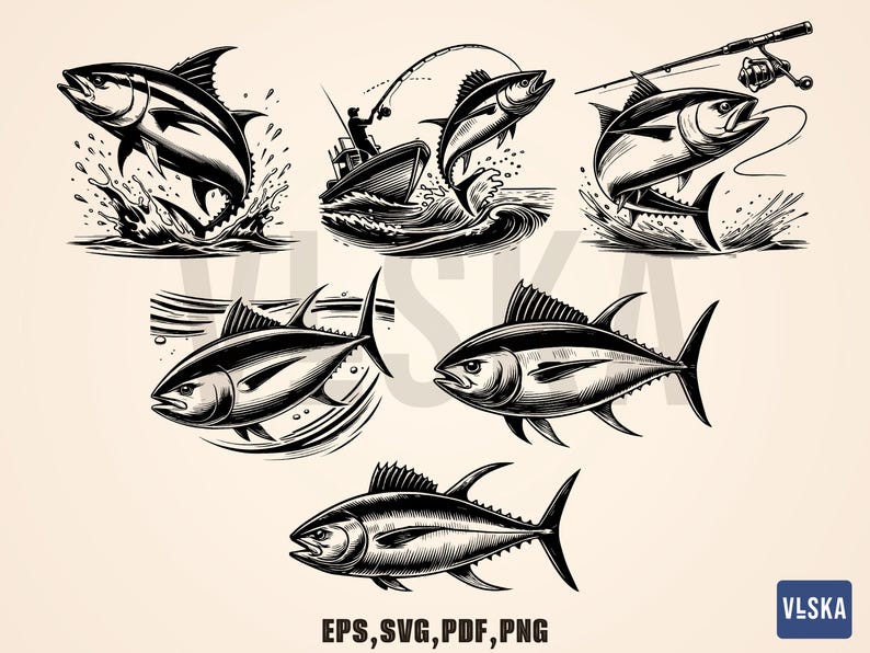 Tuna Fish Vector SVG Bundle | Tuna Fishing SVG | Fishing SVG | Jumping ...