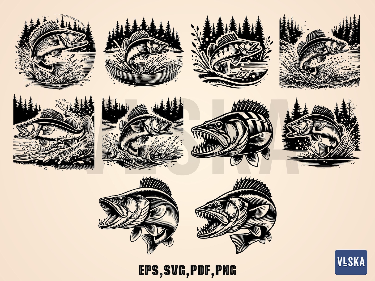 Walleye Fishing Vector SVG Bundle | Walleye Fishing SVG | Fishing SVG ...