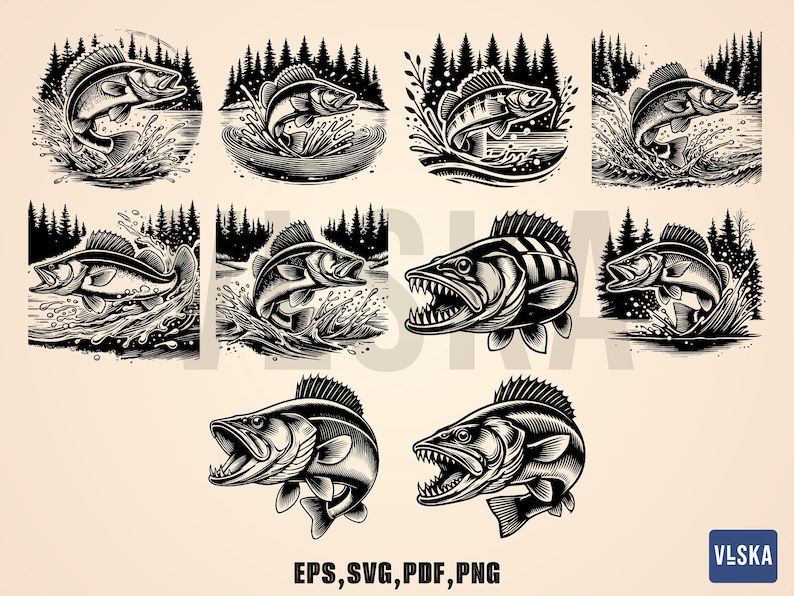 Walleye Fishing Vector SVG Bundle | Walleye Fishing SVG | Fishing SVG ...