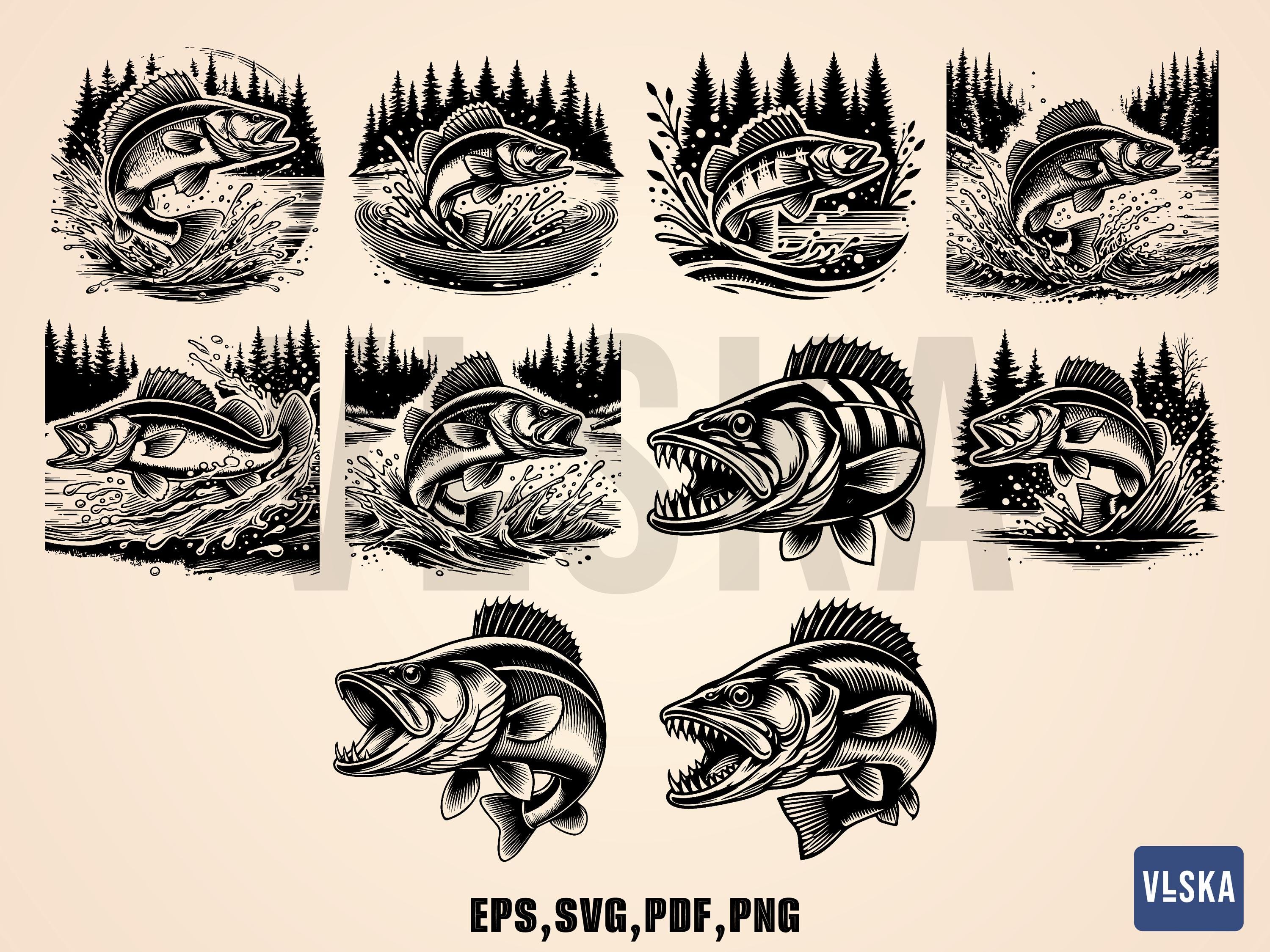 Walleye Fishing Vector SVG Bundle | Walleye Fishing SVG | Fishing SVG ...