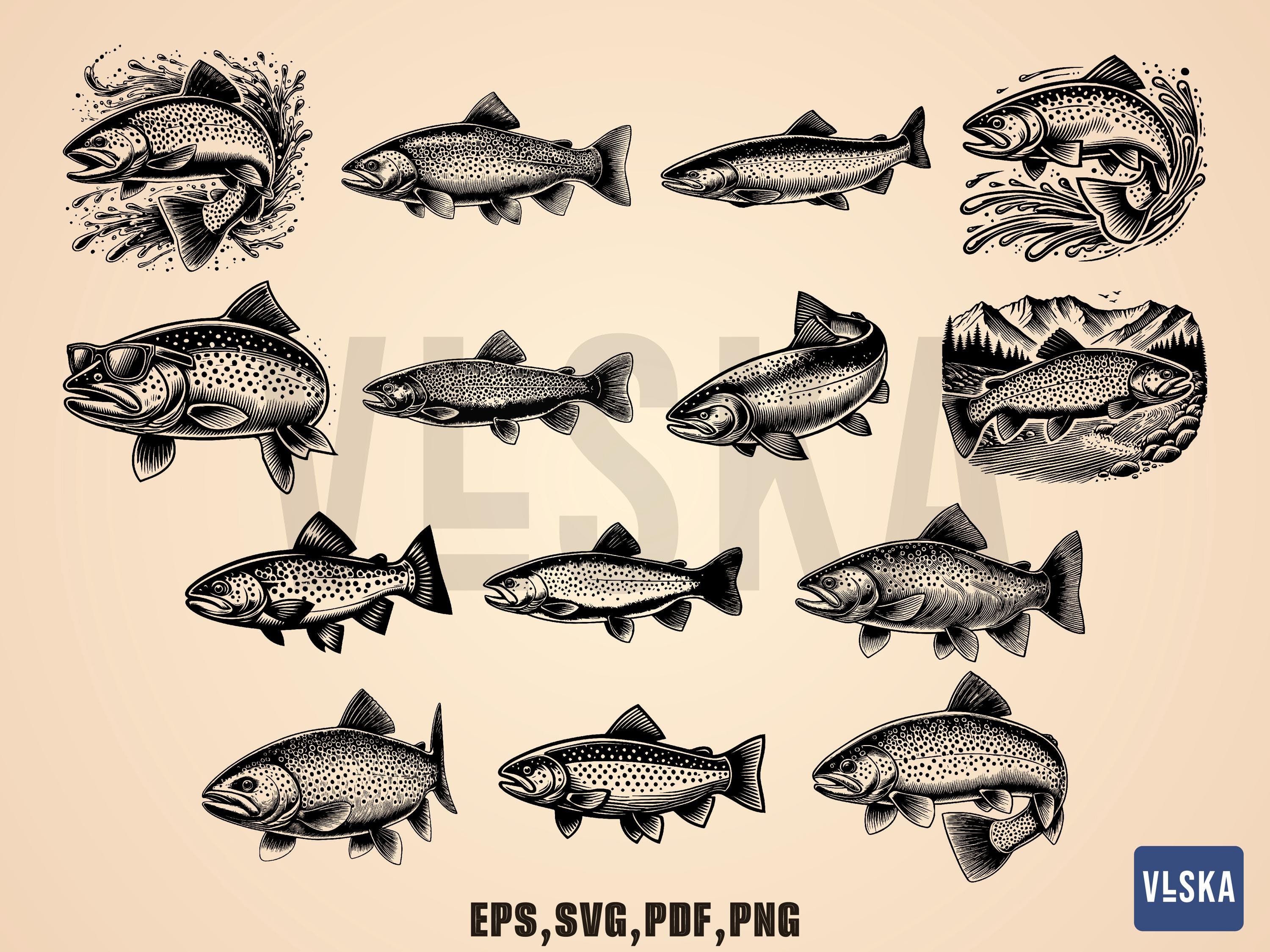 50 Trout Fishing SVG Clipart Bundle | Trout Fishing SVG | Trout ...