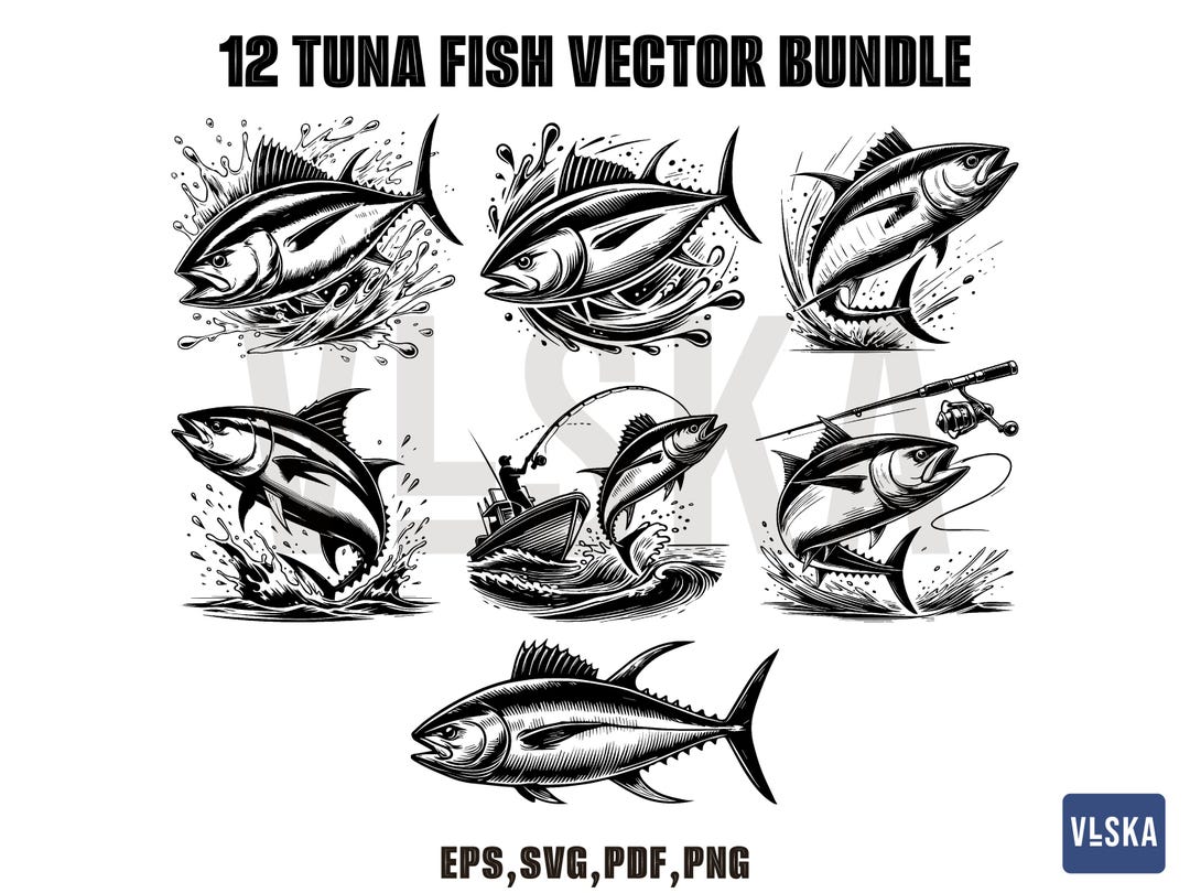Tuna Fish Vector SVG Bundle | Tuna Fishing SVG | Fishing SVG | Jumping ...
