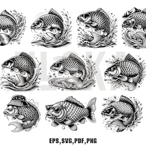 Carp Fishing Vector SVG Bundle | Carp Fishing SVG | Fishing SVG ...