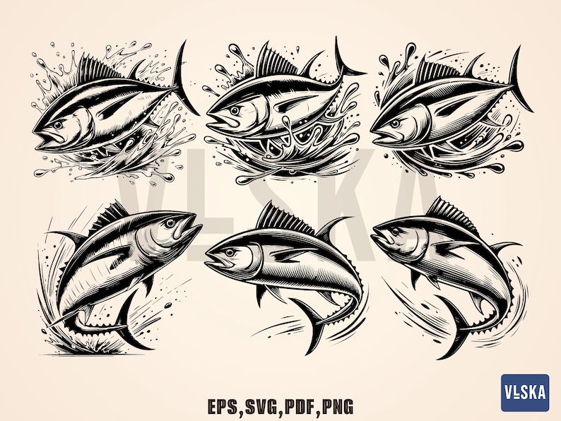 Tuna Fish Vector SVG Bundle | Tuna Fishing SVG | Fishing SVG | Jumping ...