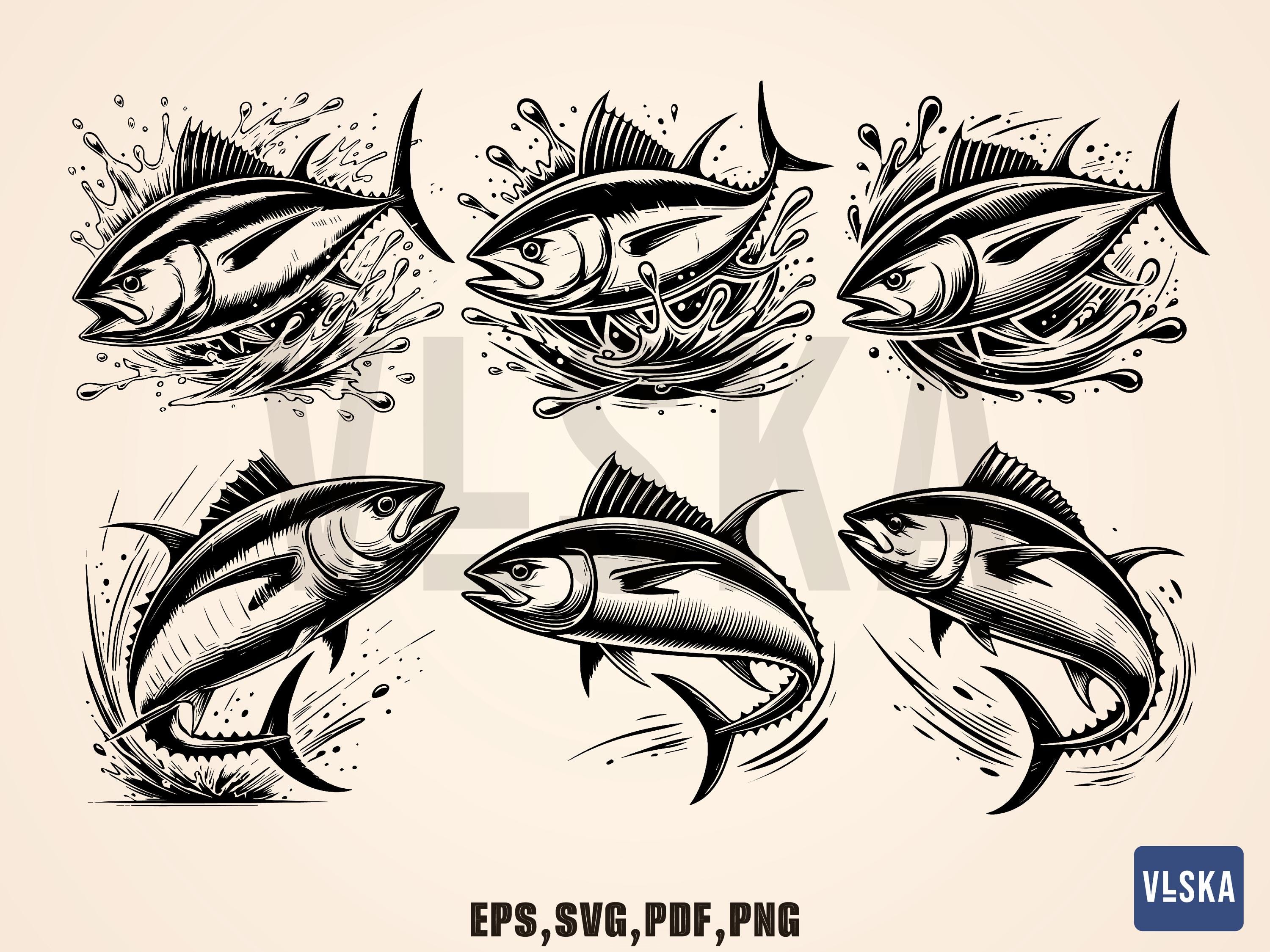 Tuna Fish Vector SVG Bundle | Tuna Fishing SVG | Fishing SVG | Jumping ...