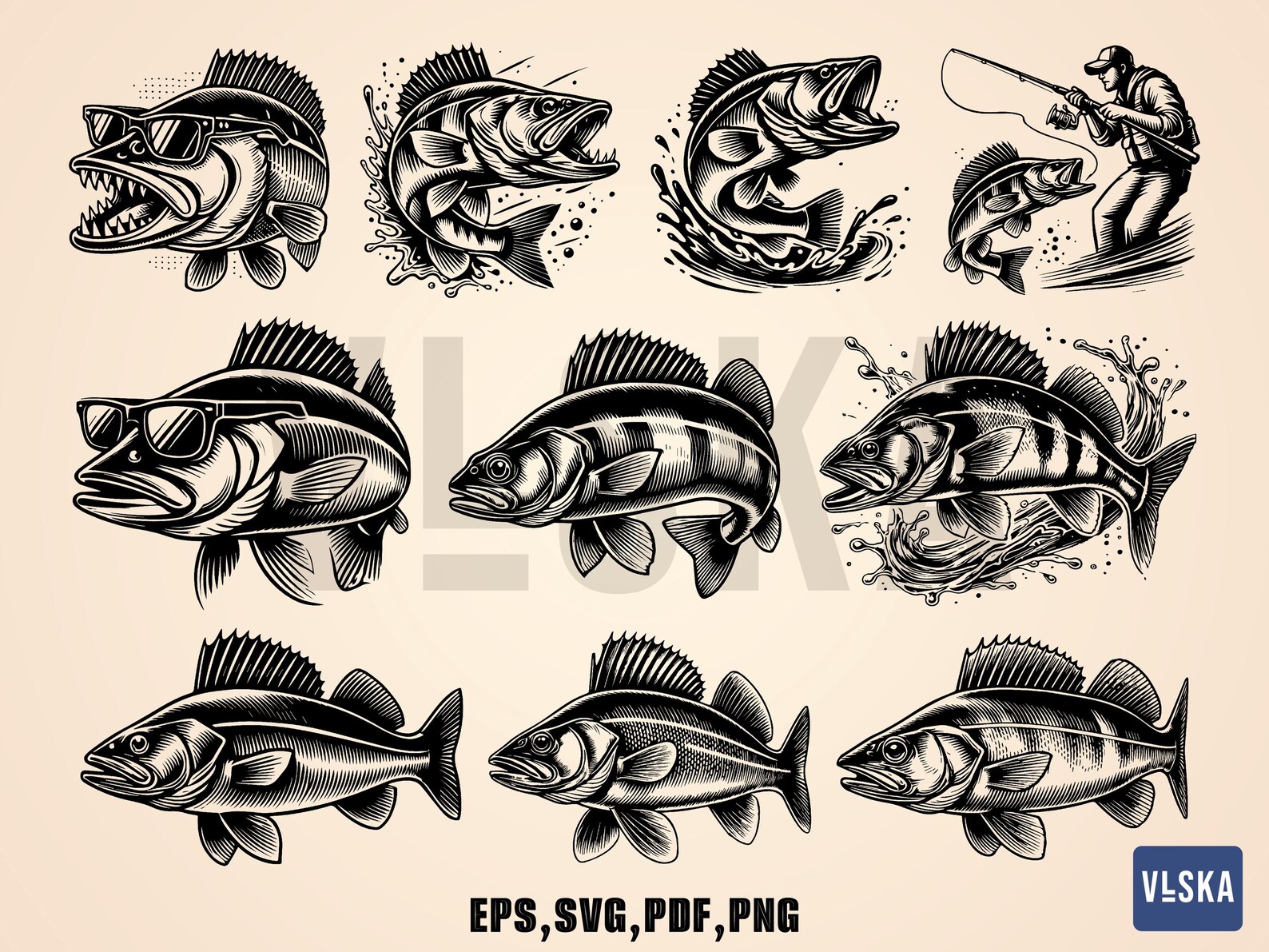 Walleye Fishing Vector SVG Bundle | Walleye Fishing SVG | Fishing SVG ...