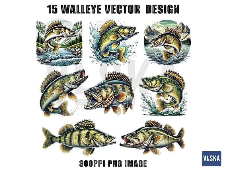 Walleye Fish PNG Bundle | Walleye Fishing Png | Fishing Png | Jumping ...
