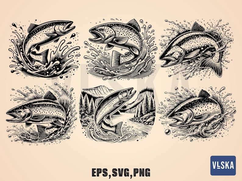Salmon Fishing SVG Clipart Bundle | Trout Fishing SVG | Salmon ...