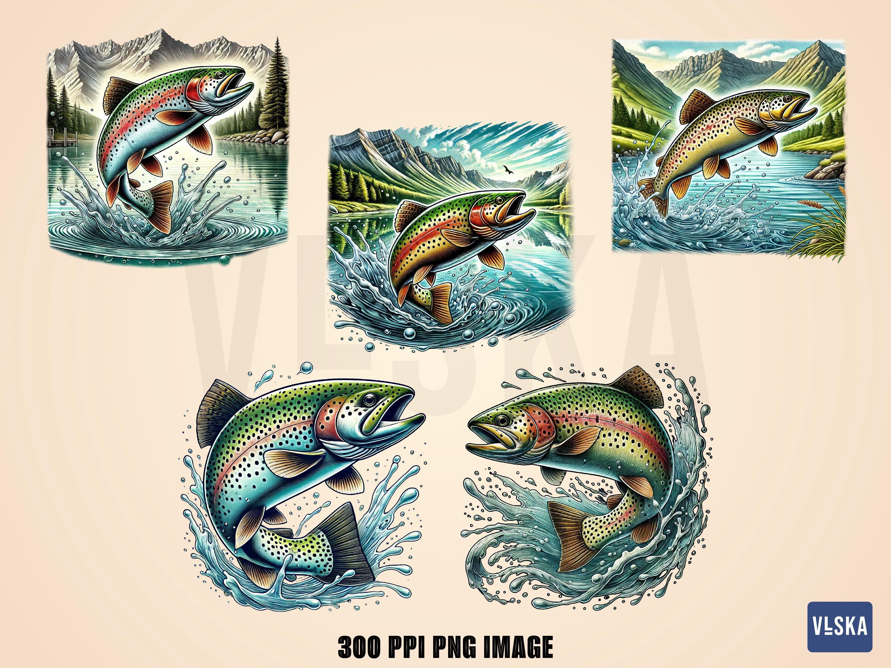 10 Trout Fish PNG Clipart Bundle | 300 DPI Fishing Graphics for T ...