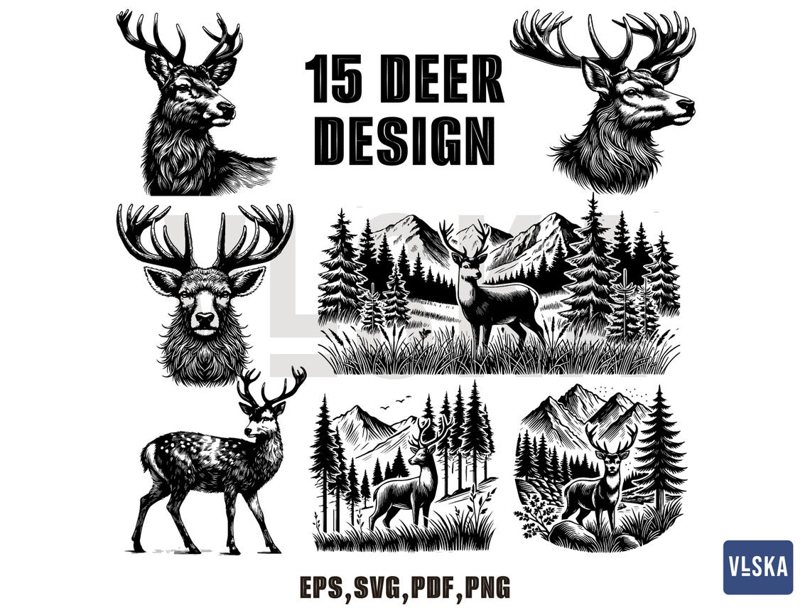 Deer Vector SVG Bundle | Deer Hunting SVG | Deer in Forest | Deer Cut Files | Deer Head Svg ...