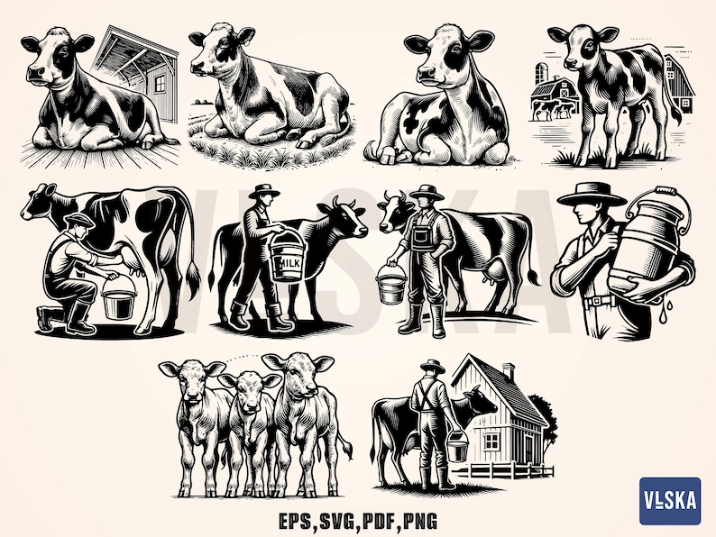 40 Dairy Cow SVG Vector Clipart for Cricut & Printing | Instant ...