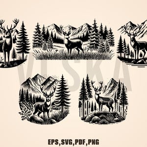 Deer Vector SVG Bundle | Deer Hunting SVG | Deer in Forest | Deer Cut ...