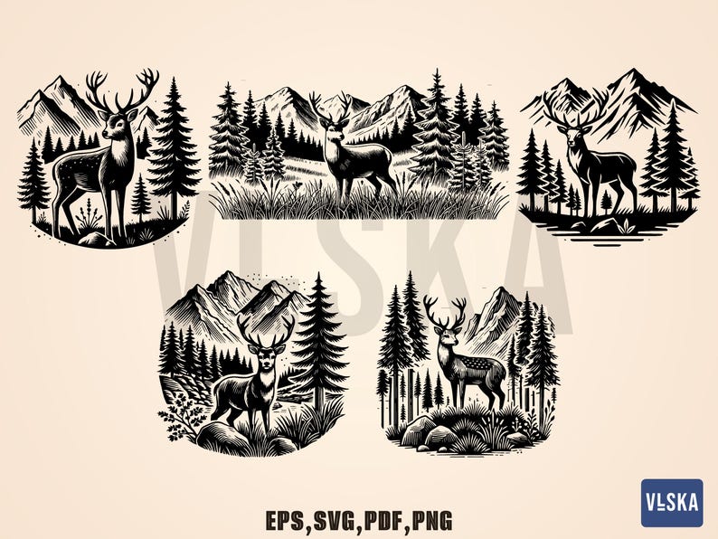 Deer Vector SVG Bundle | Deer Hunting SVG | Deer in Forest | Deer Cut ...
