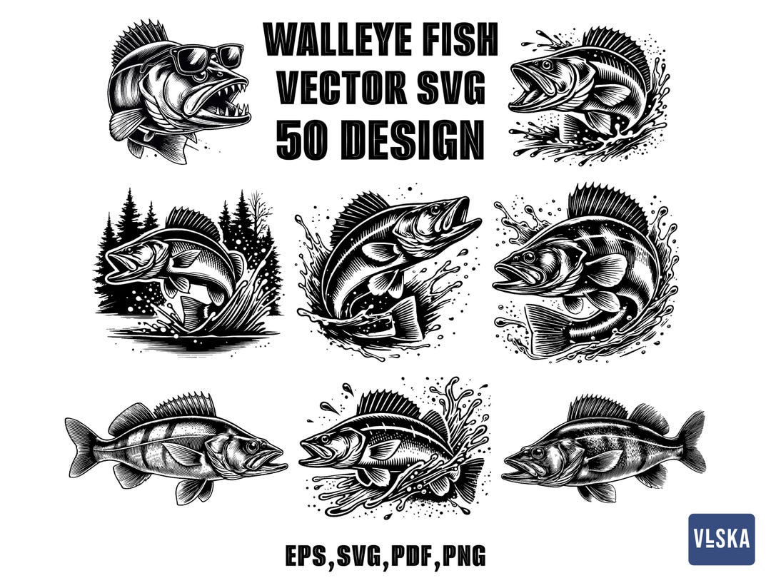 Walleye Fishing Vector SVG Bundle | Walleye Fishing SVG | Fishing SVG ...