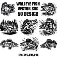 Walleye Fish Svg - Walleye Fish Silhouette - Walleye Fish Svg Bundle ...