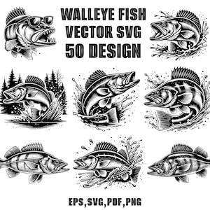 Walleye Fishing Vector SVG Bundle | Walleye Fishing SVG | Fishing SVG ...