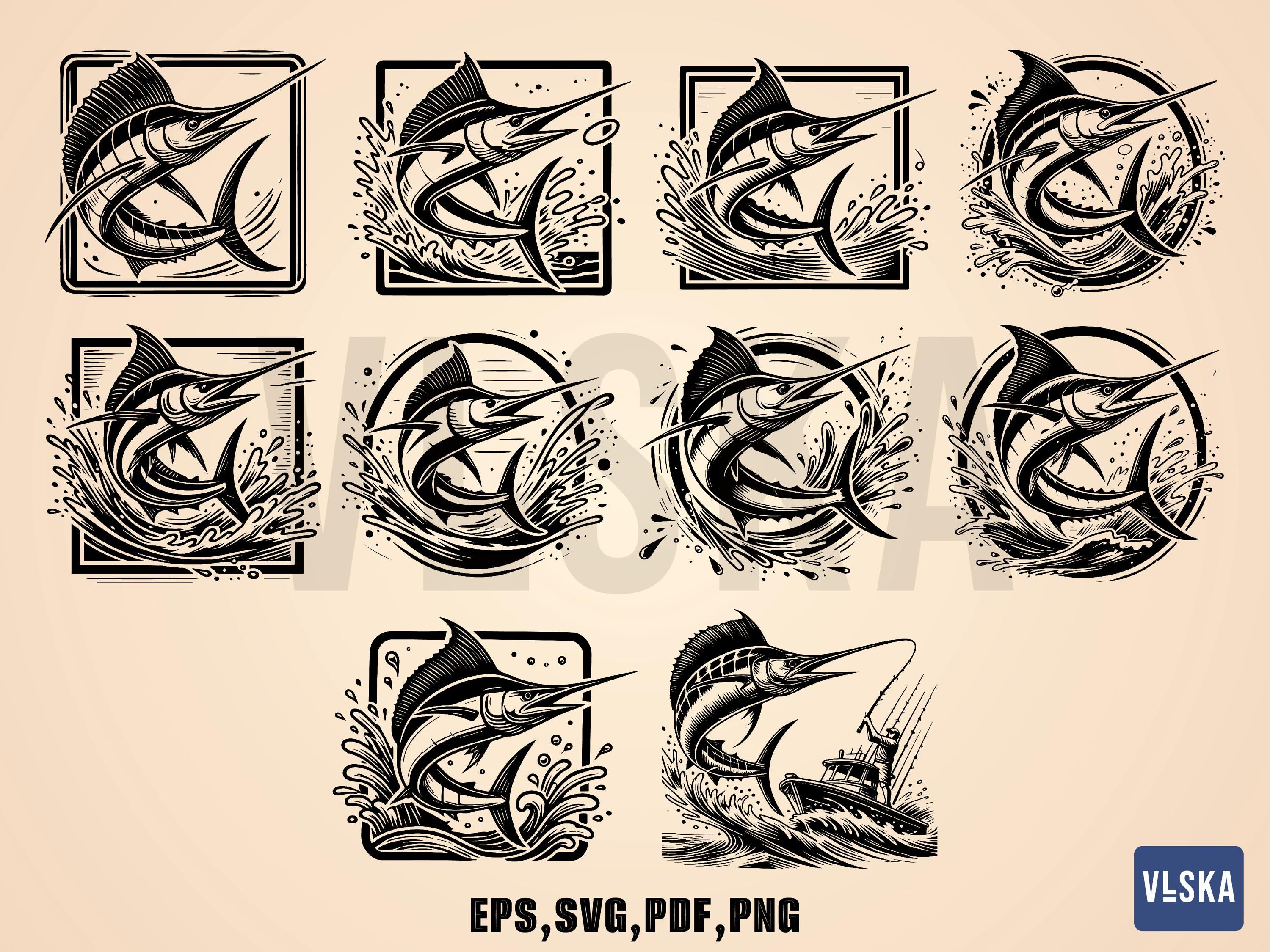 50 Marlin Fishing SVG Clipart Bundle | Marlin SVG | Marlin Splashing ...