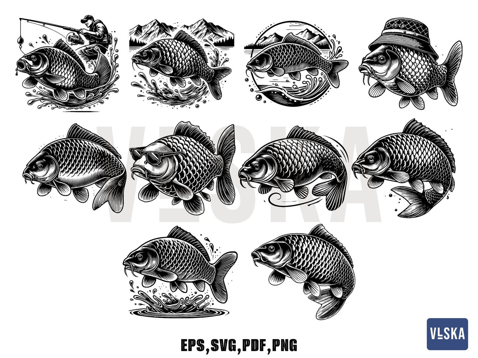 Carp Fishing Vector SVG Bundle | Carp Fishing SVG | Fishing SVG ...