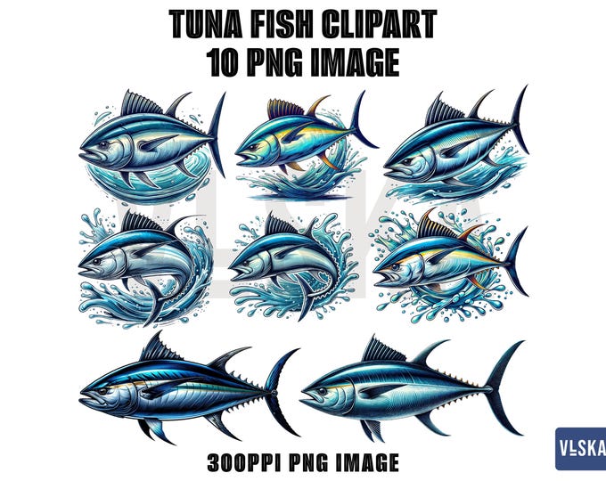 6 Tuna Fish Clipart, Tuna Clipart PNG, Fishing, Digital Graphic ...