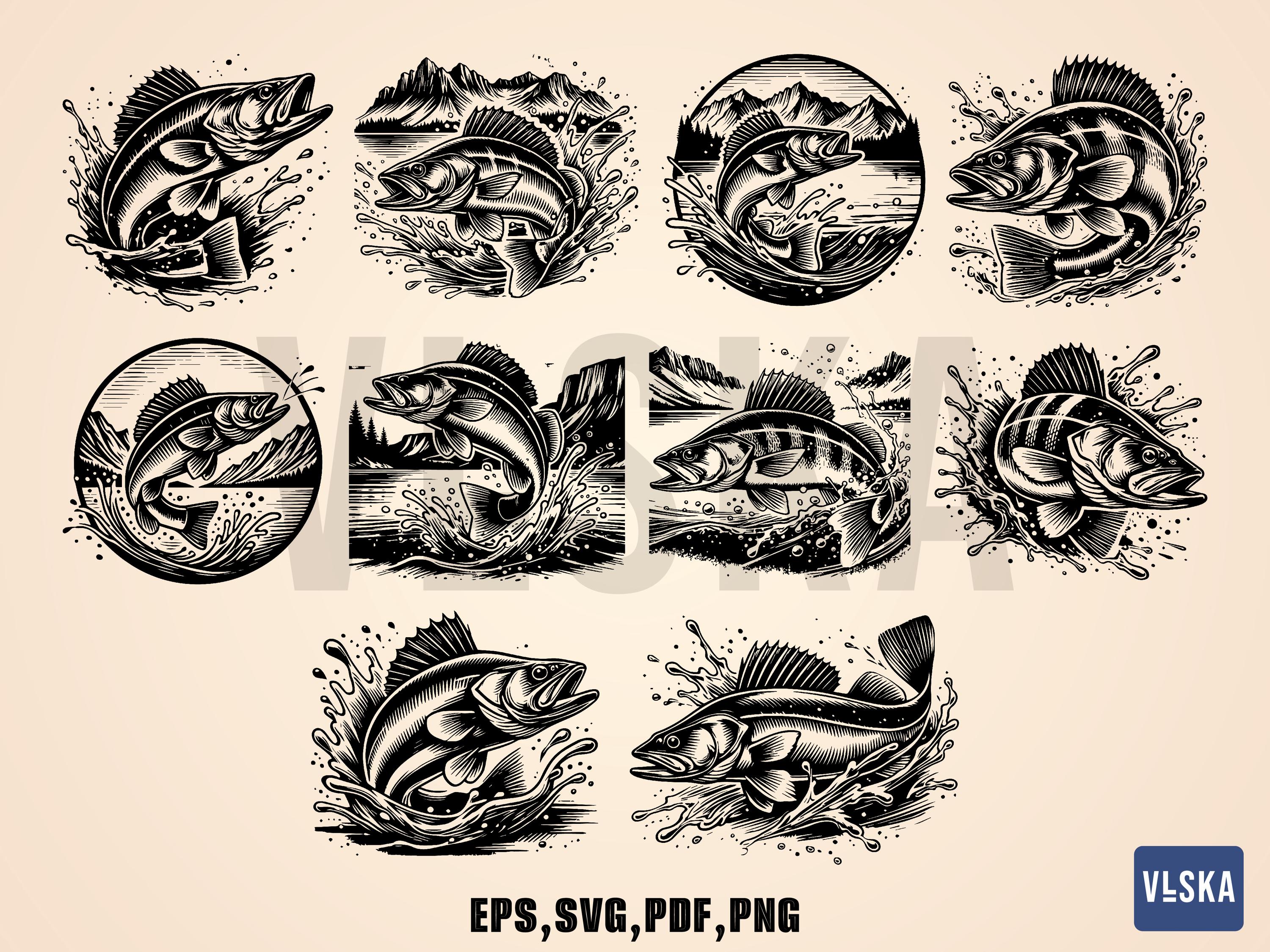 Walleye Fishing Vector SVG Bundle | Walleye Fishing SVG | Fishing SVG ...