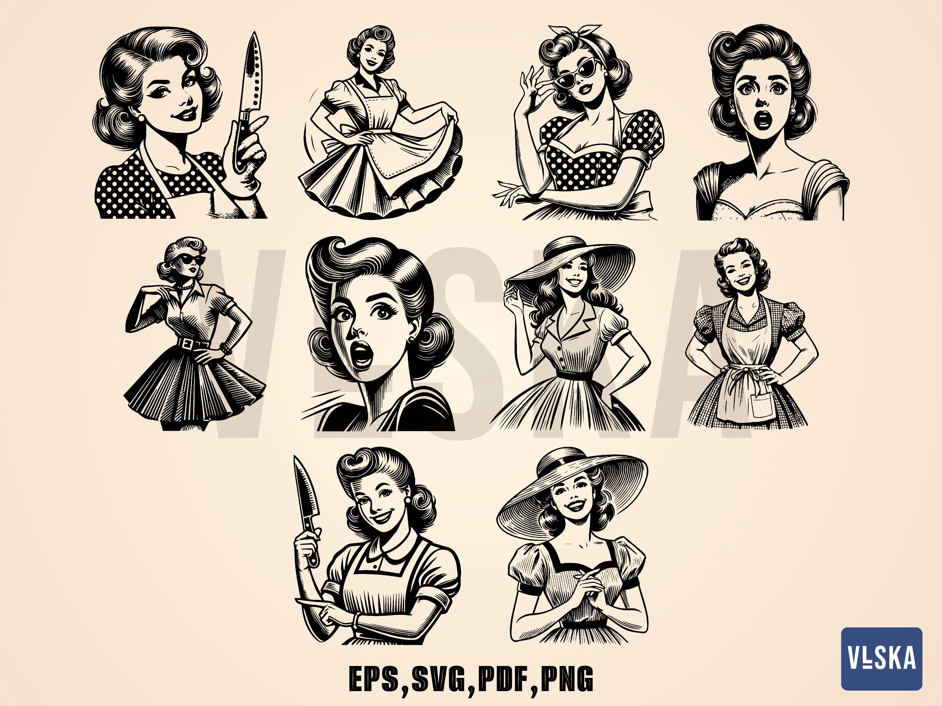 Vintage Retro Women SVG Bundle | Retro Girls Clipart | Retro Women ...