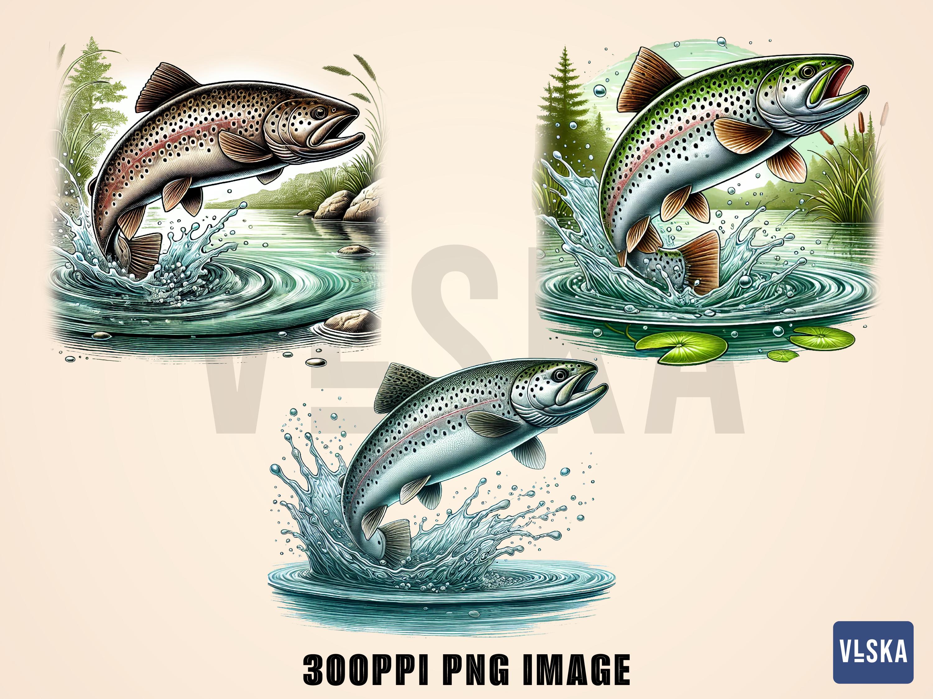 Trout Fish PNG Clipart Bundle | Trout Fishing PNG, Digital Graphic ...