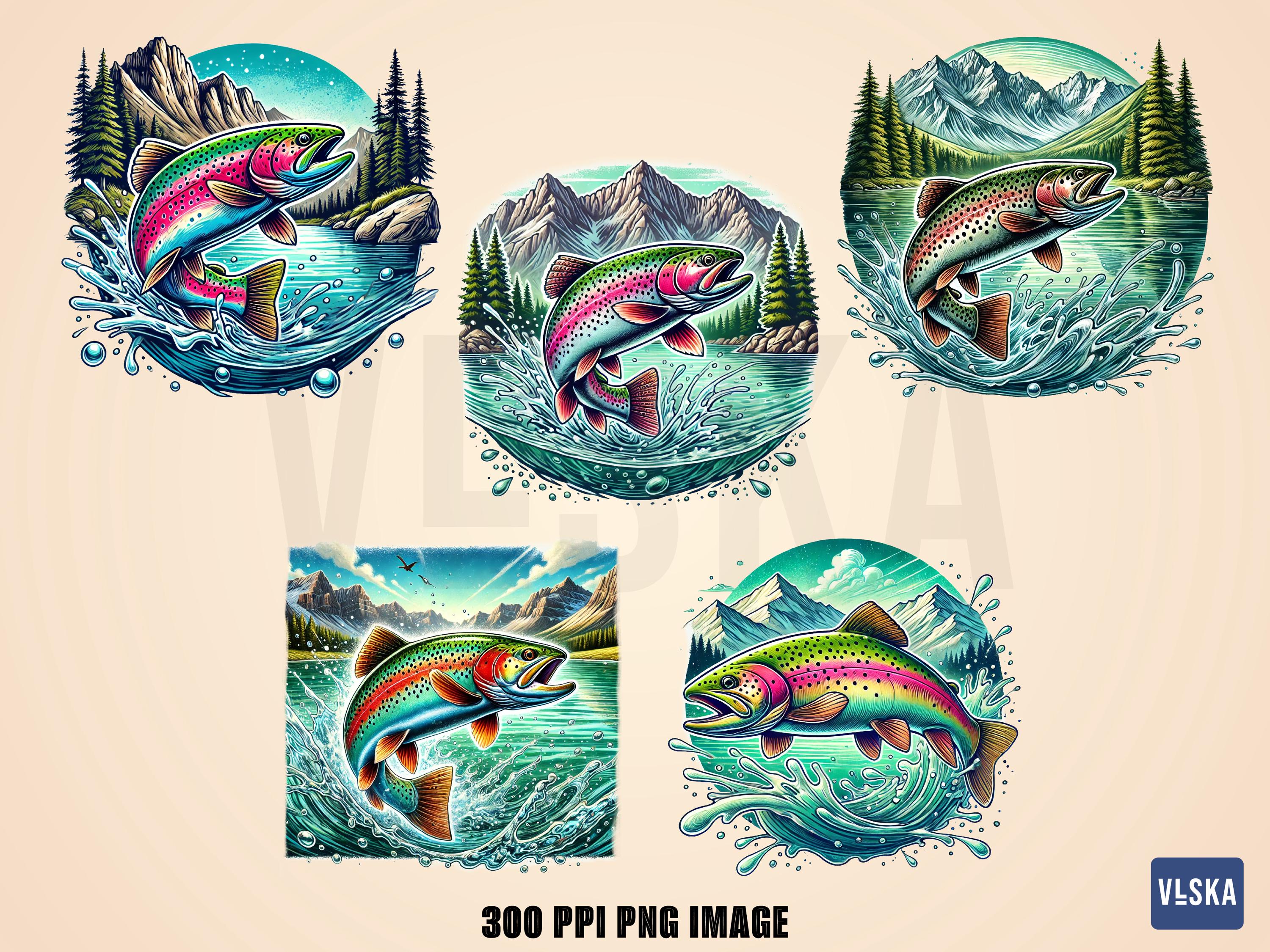 10 Trout Fish PNG Clipart Bundle | 300 DPI Fishing Graphics for T ...