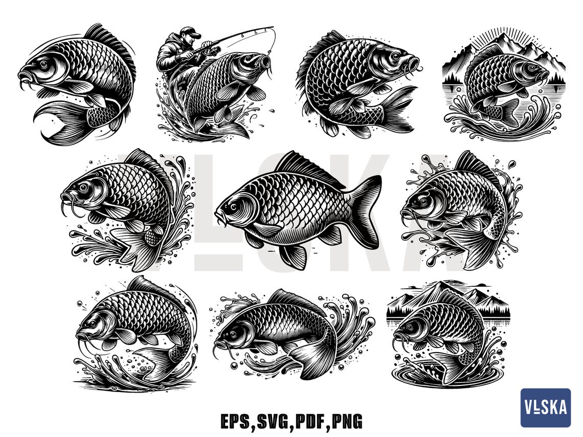 Carp Fishing Vector SVG Bundle | Carp Fishing SVG | Fishing SVG ...