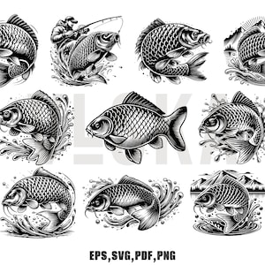 Carp Fishing Vector SVG Bundle | Carp Fishing SVG | Fishing SVG ...
