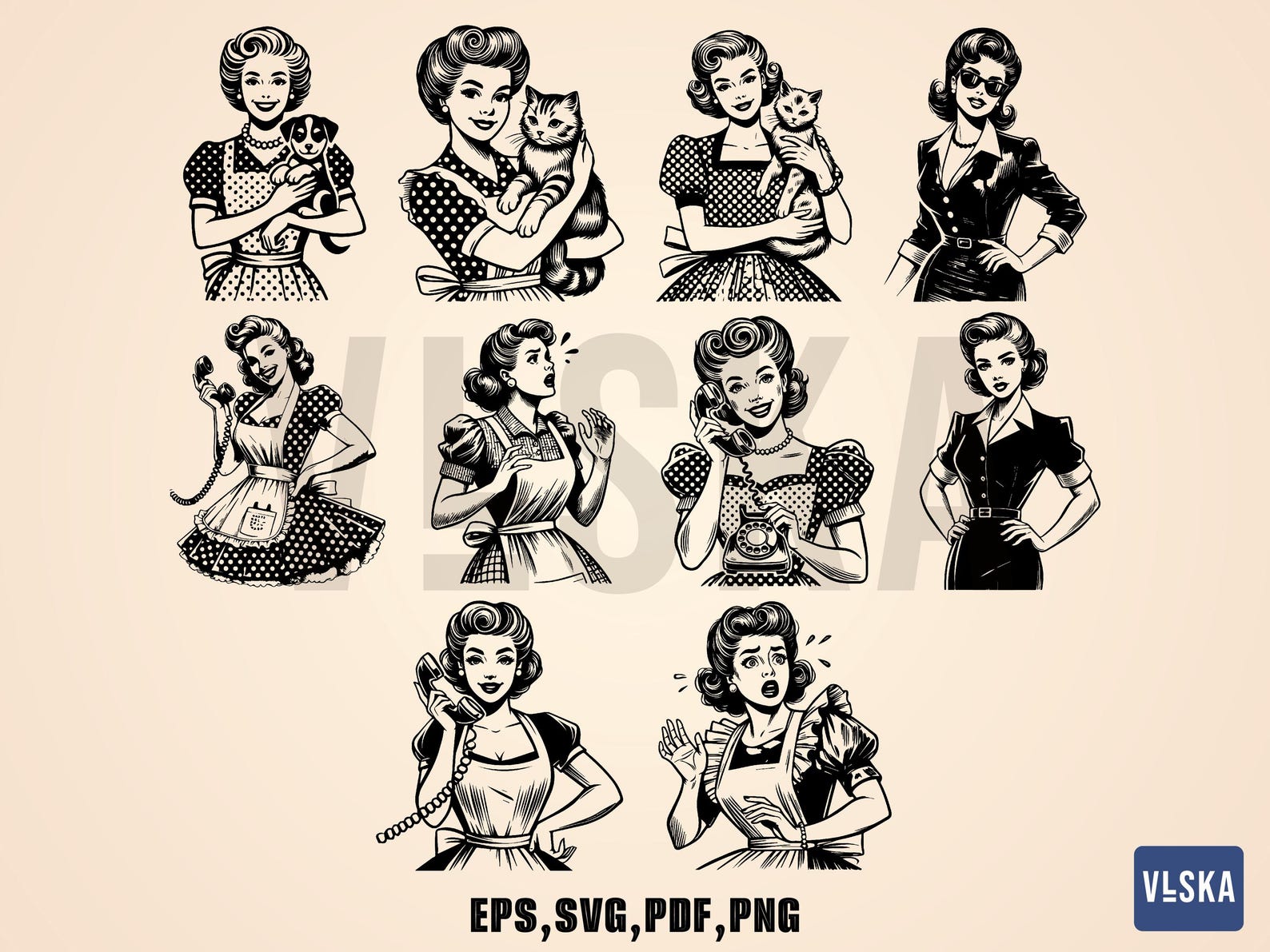 Vintage Retro Women SVG Bundle | Retro Girls Clipart | Retro Women ...