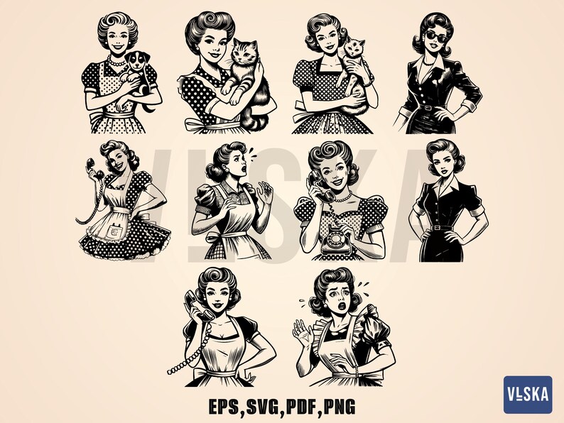 Vintage Retro Women SVG Bundle | Retro Girls Clipart | Retro Women ...