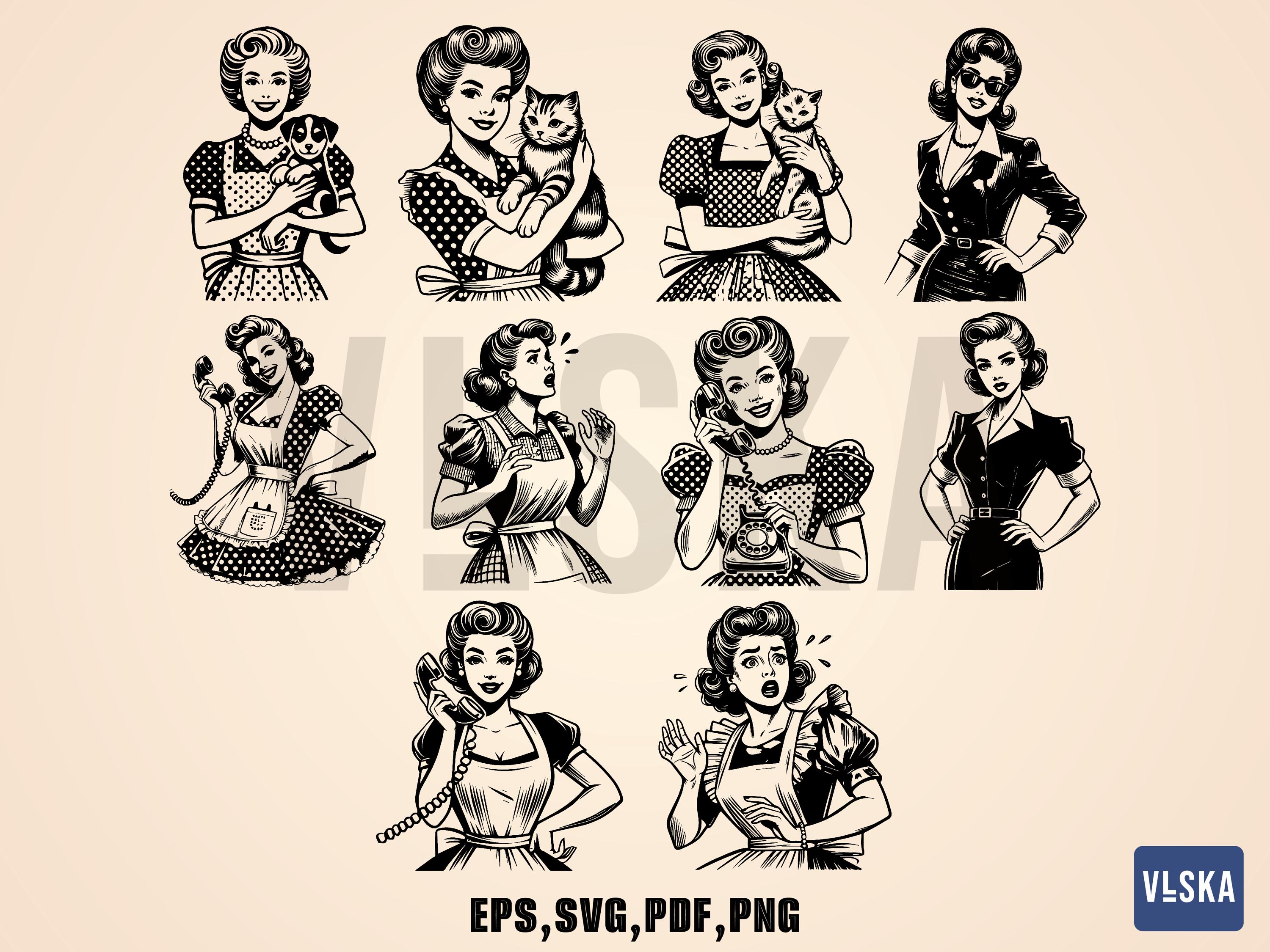 Vintage Retro Women SVG Bundle | Retro Girls Clipart | Retro Women ...