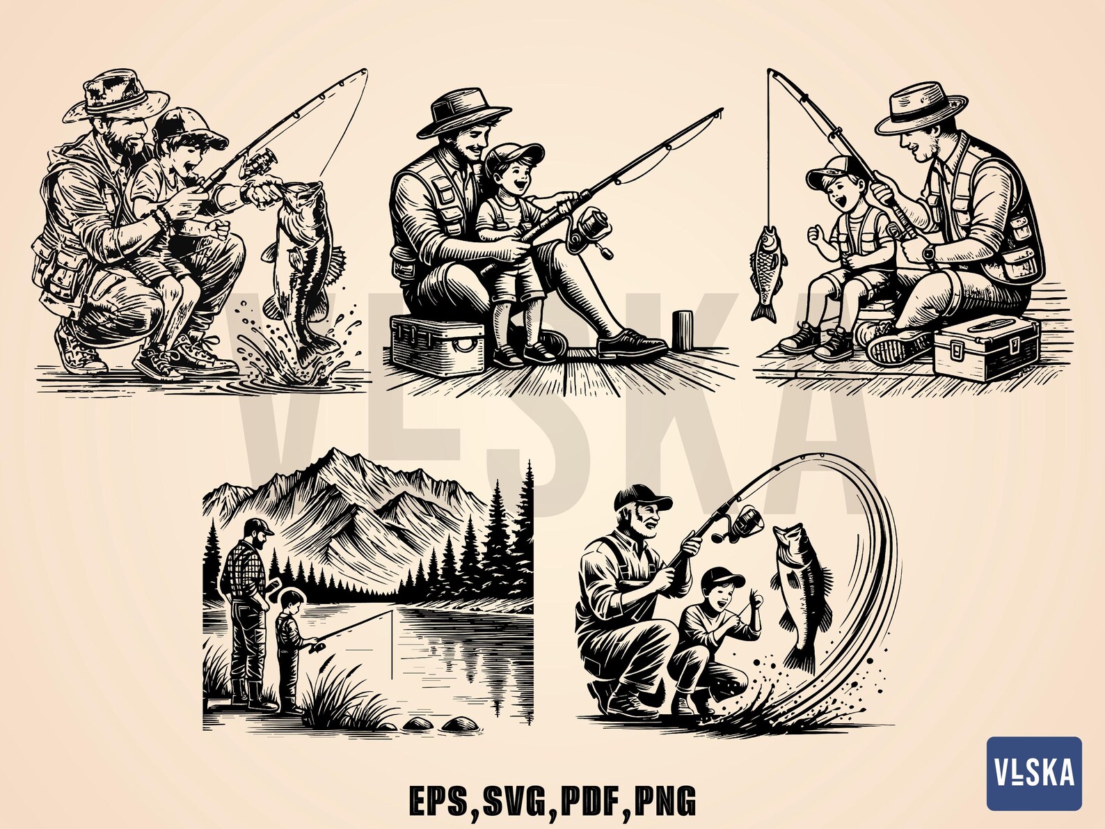 Dad and Son Fishing Vector SVG Bundle | Wild Fishing SVG | Fishing ...