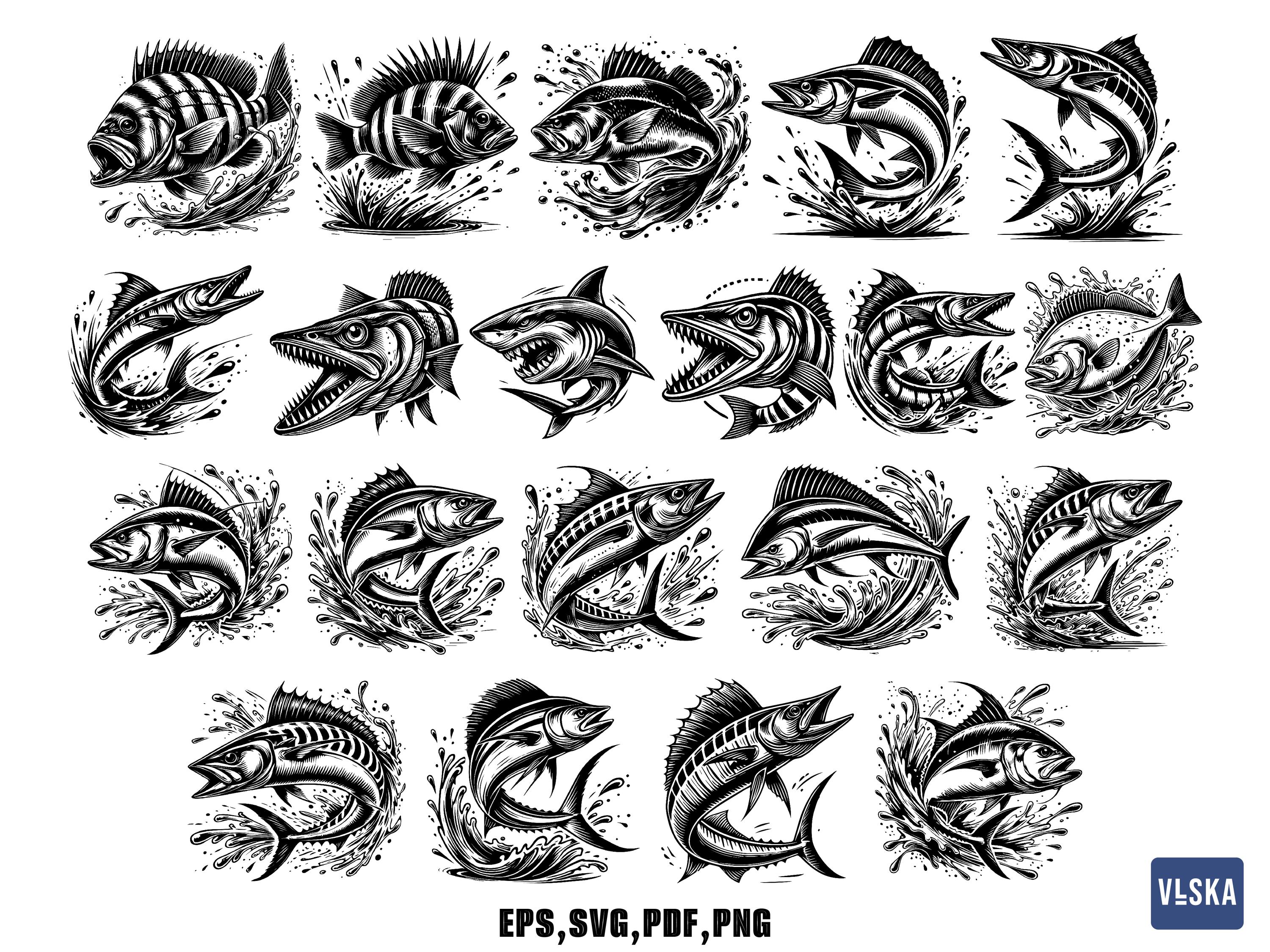 Saltwater Fish SVG Clipart Bundle for Fishing | 81 Sea Fish Designs for ...