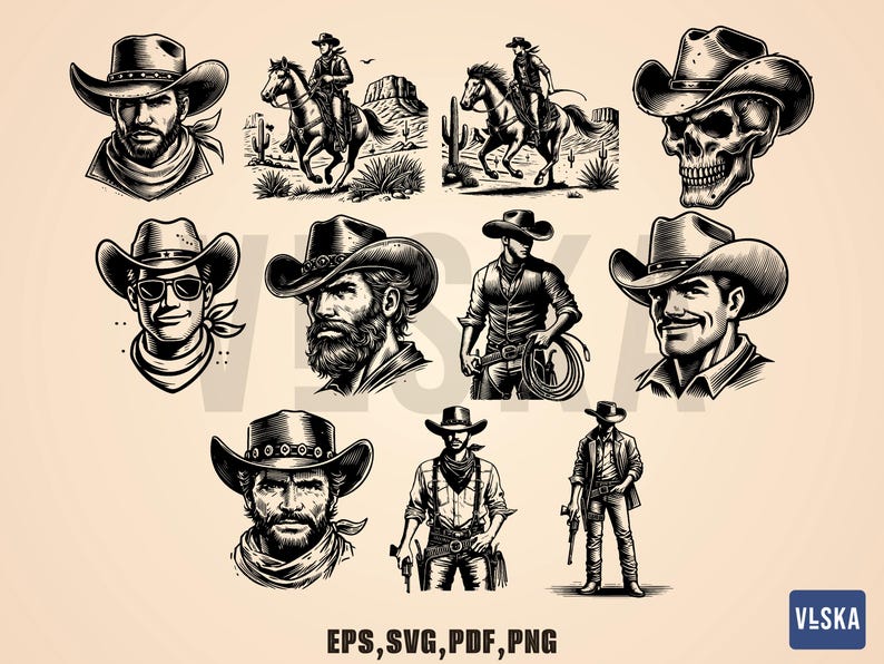 50 Cowboy Sheriff Vector SVG Bundle | Cowboy SVG | Wild West Vector ...