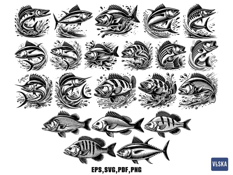 Saltwater Fish SVG Clipart Bundle for Fishing | 81 Sea Fish Designs for ...