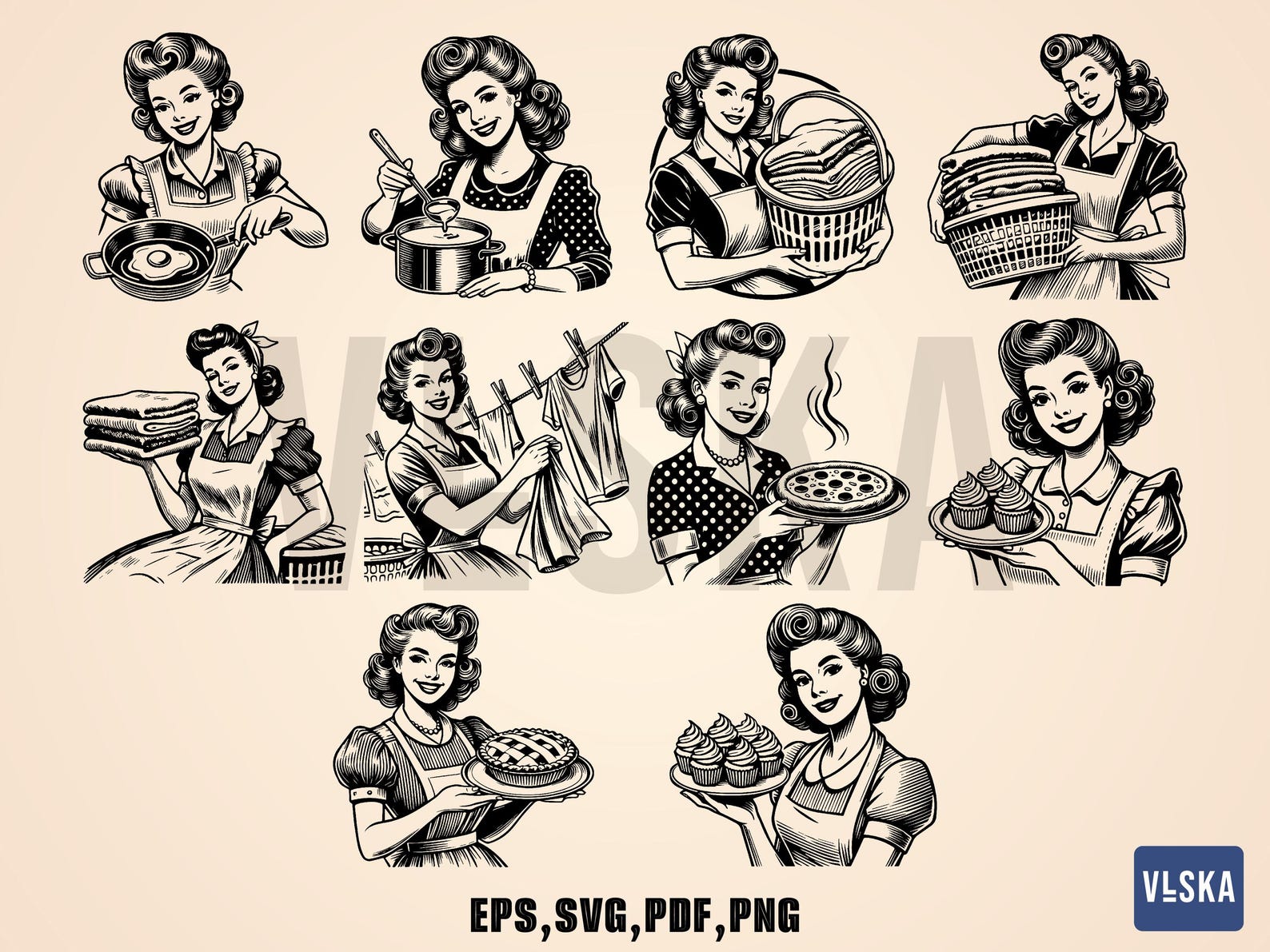 Vintage Retro Women SVG Bundle | Retro Girls Clipart | Retro Women ...