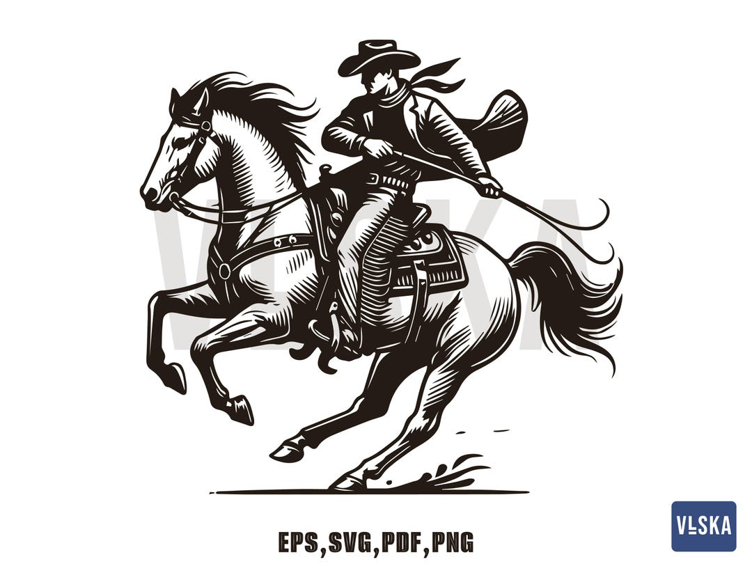 Cowboy Riding Horse SVG Vector | Cowboy SVG | Wild West Vector | Cowboy ...