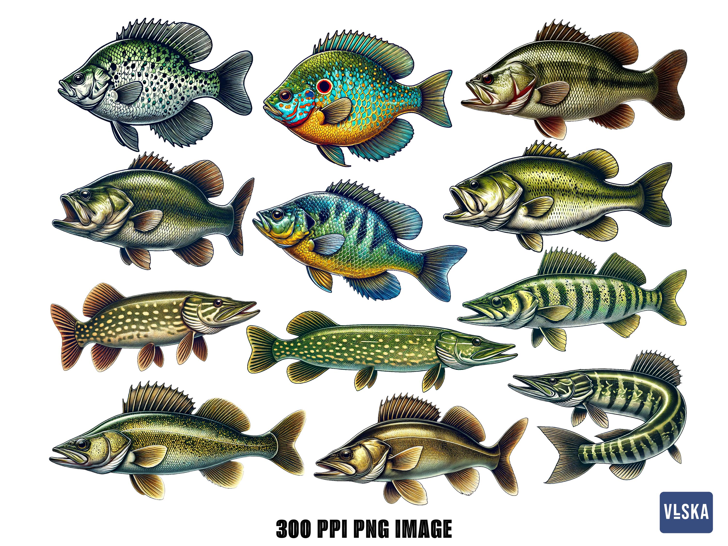 Freshwater Fish PNG Clipart Bundle for T-shirt, Sticker, Wall Art ...