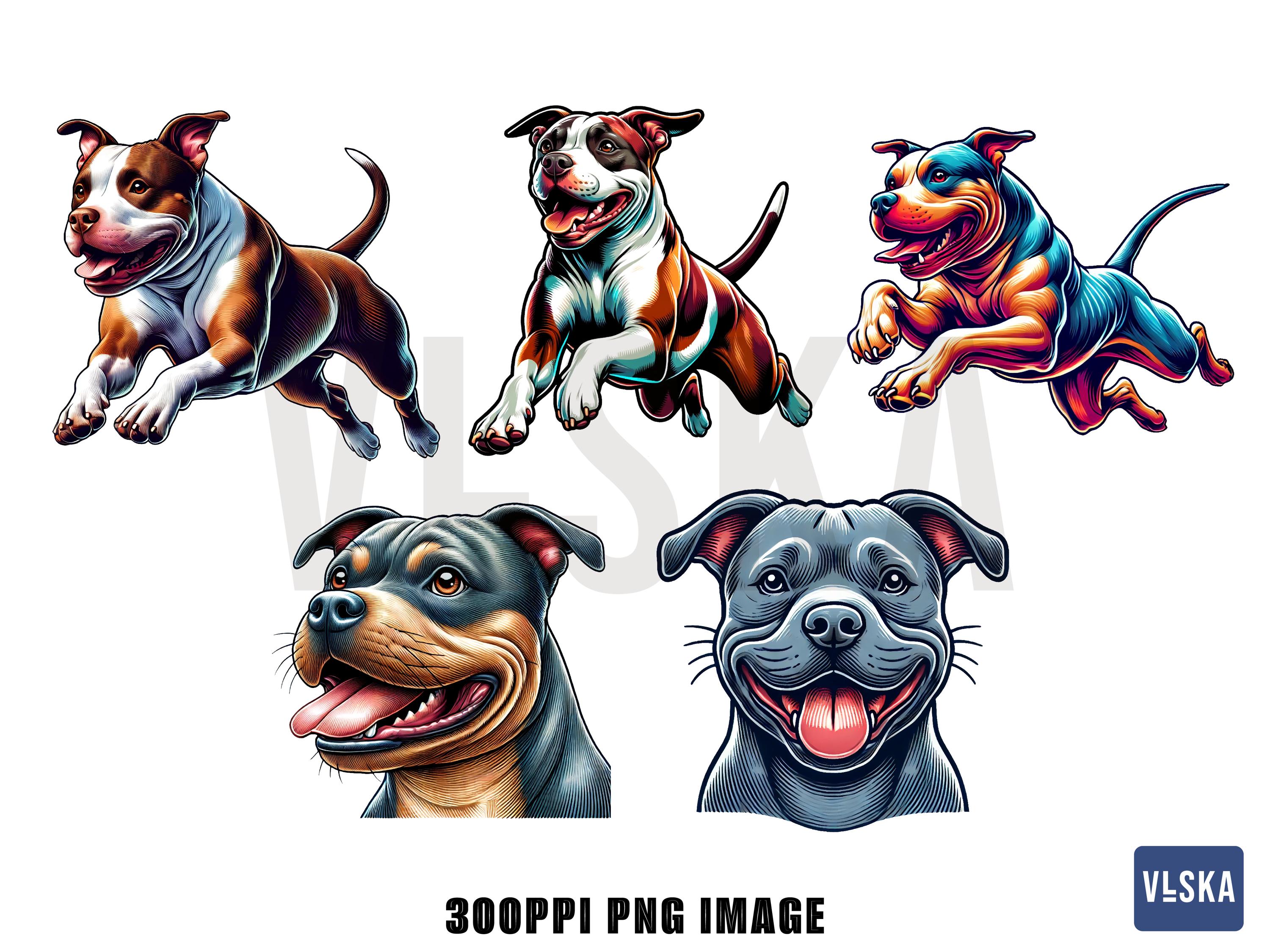 Pitbull Dog Character PNG Bundle | Pitbull PNG | Printable Clipart ...