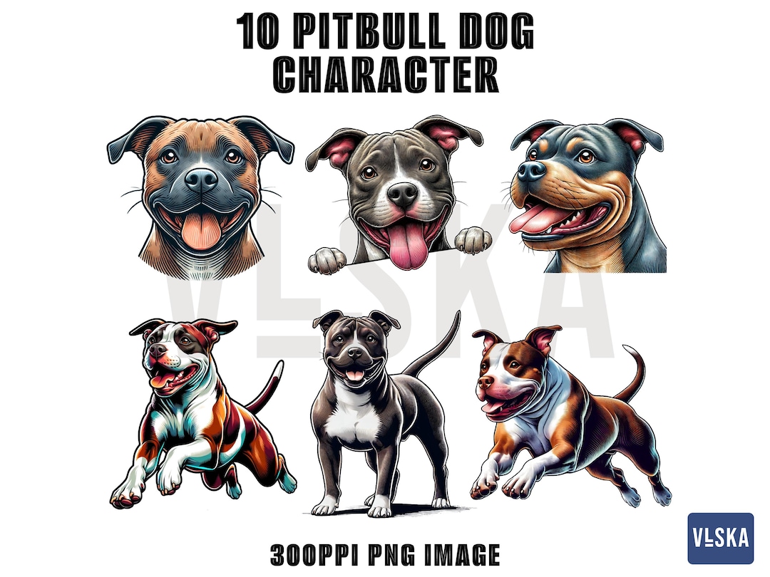 Pitbull Dog Character PNG Bundle | Pitbull PNG | Printable Clipart ...