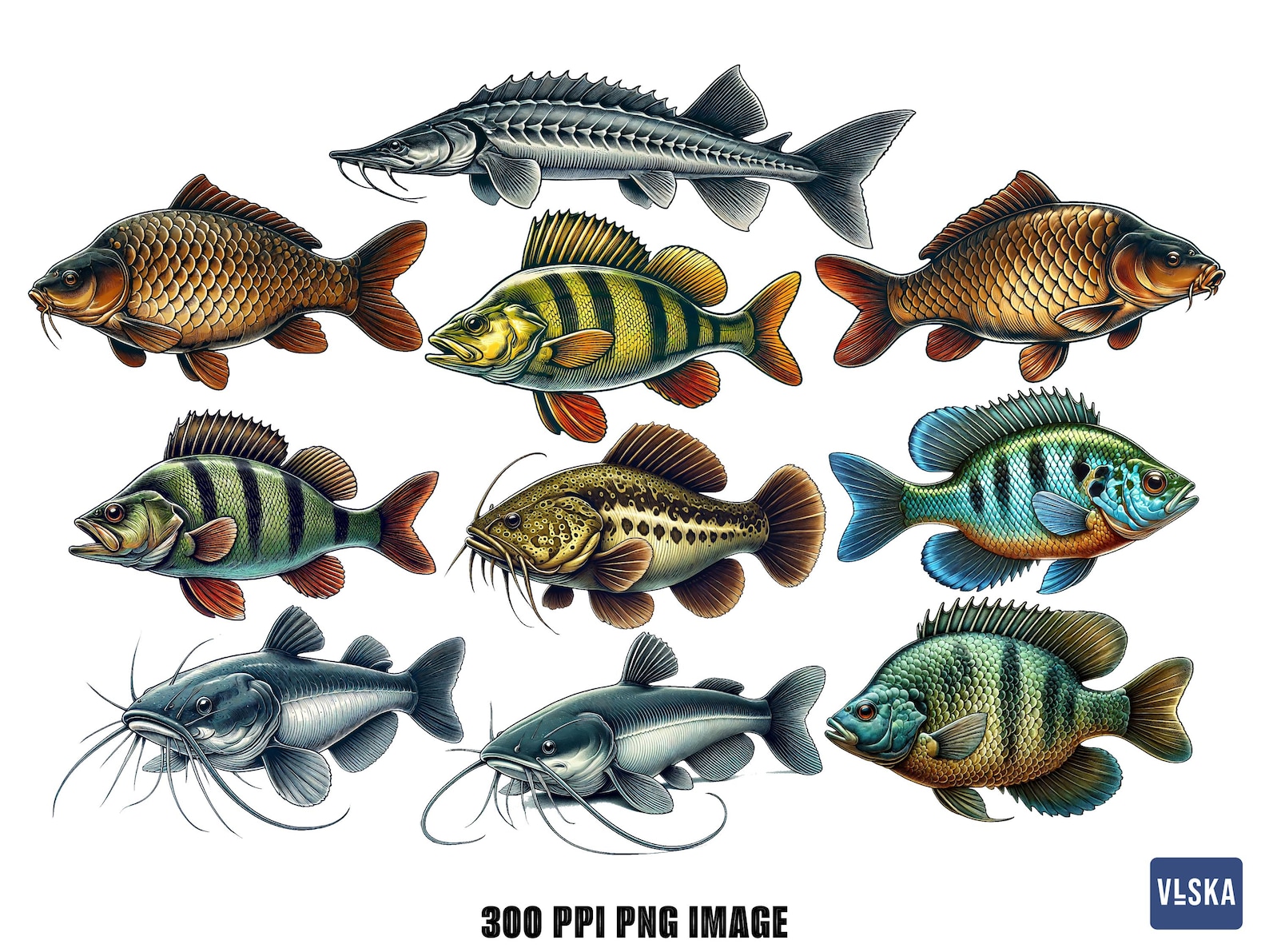 Freshwater Fish PNG Clipart Bundle for T-shirt, Sticker, Wall Art ...