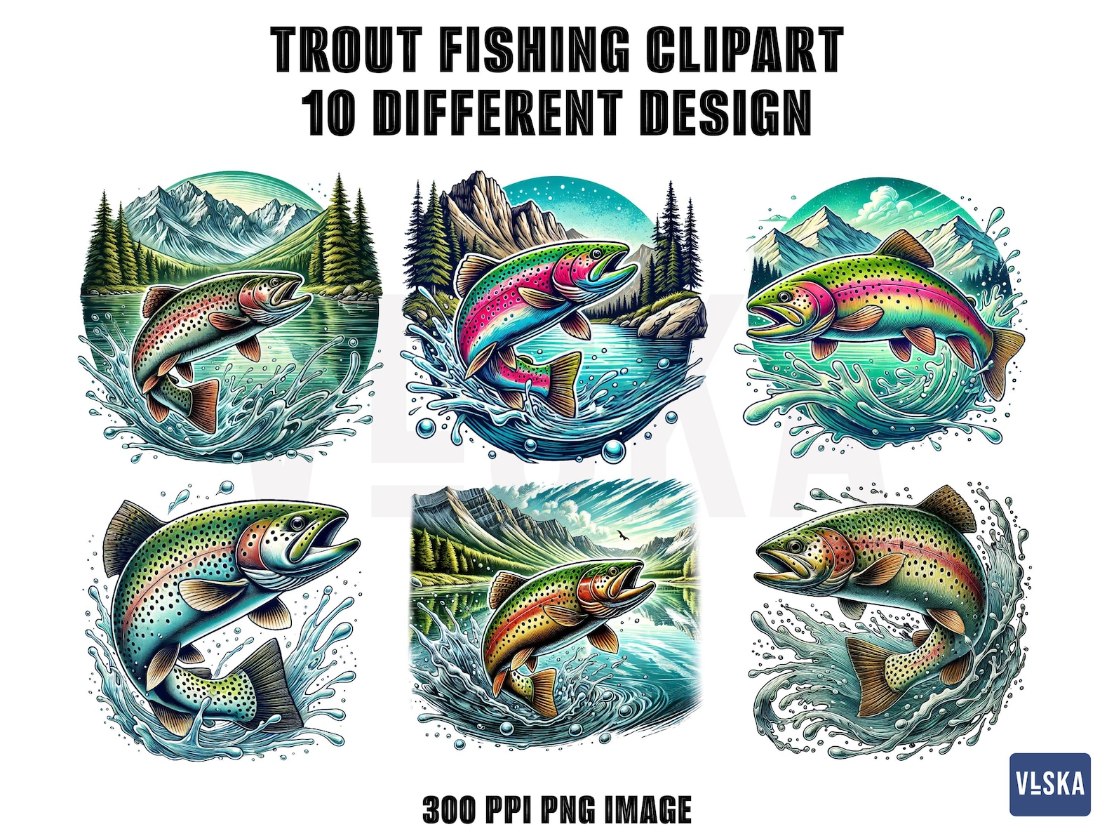 10 Trout Fish PNG Clipart Bundle | 300 DPI Fishing Graphics for T ...