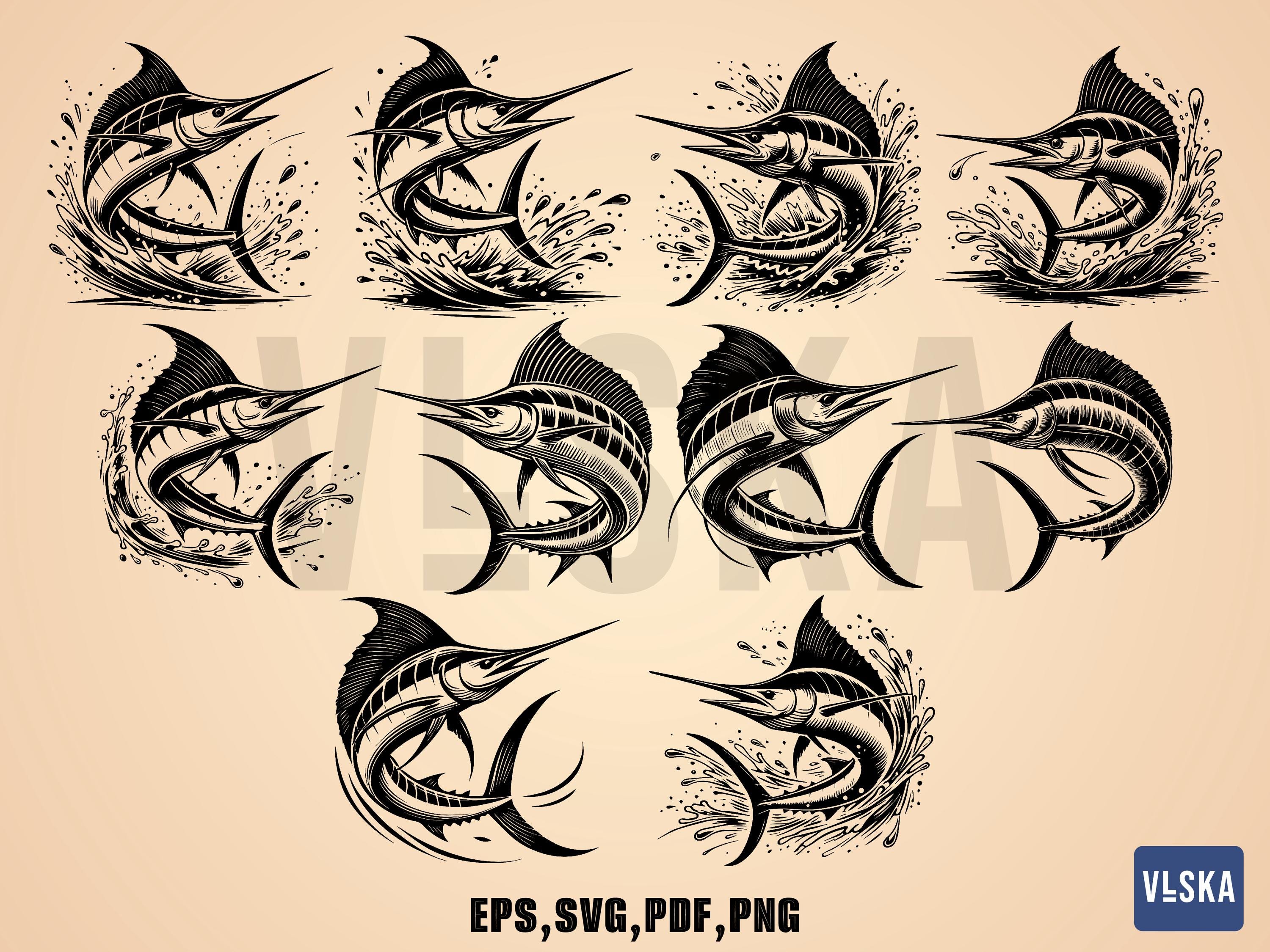 50 Marlin Fishing SVG Clipart Bundle | Marlin SVG | Marlin Splashing ...