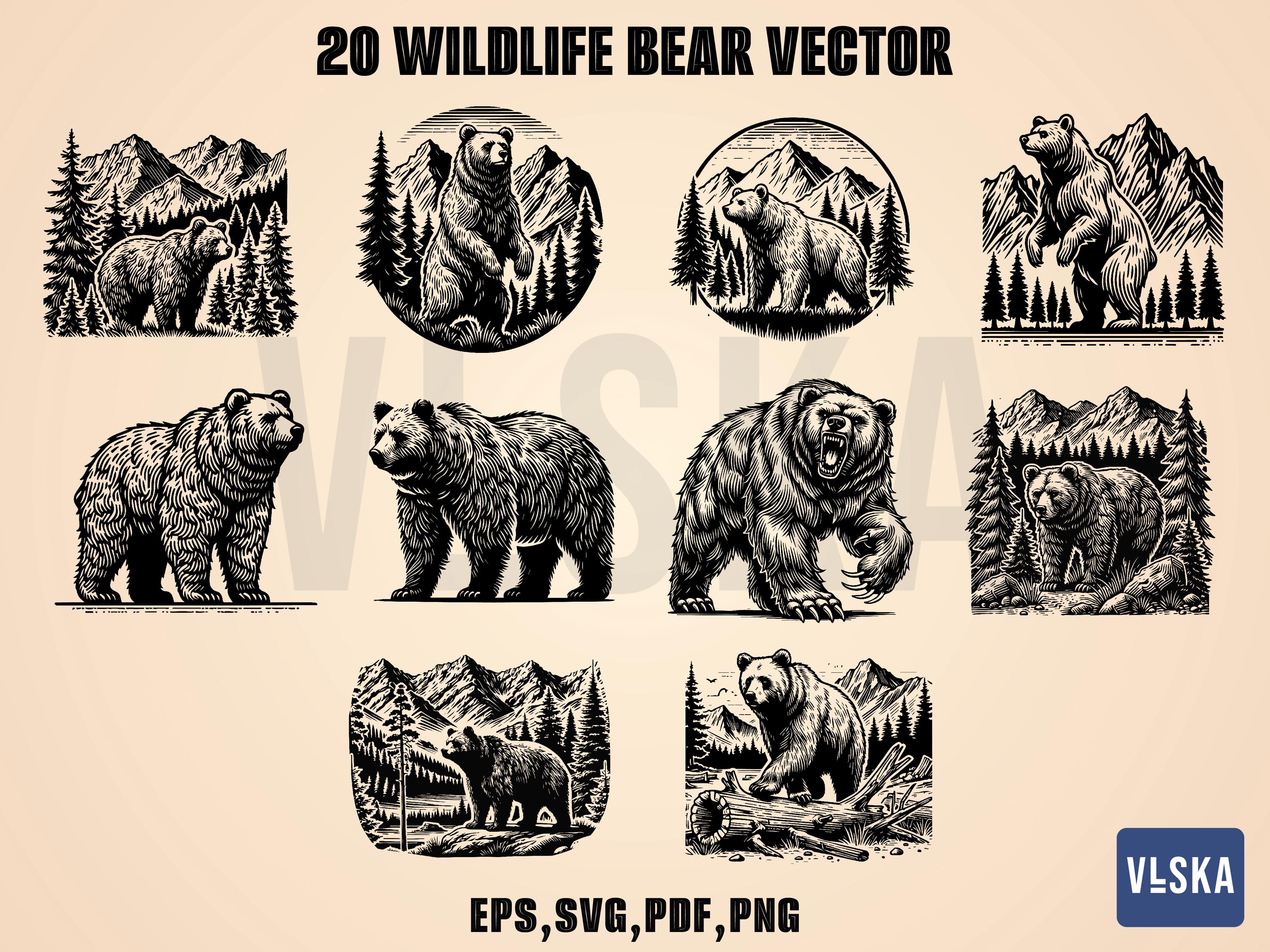 Wildlife Bear Vector SVG Bundle, Grizzly Bear SVG, | Eps, Svg, Pdf, Png ...